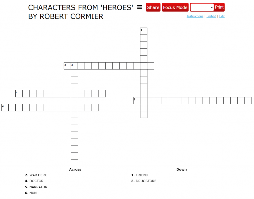 CHARACTERS FROM 'HEROES' BY ROBERT CORMIER - Kaur Online English